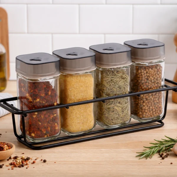 4PCS Glass Spice Jar with Stainless Steel Spice Rack Stand - EasyLife ...