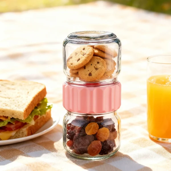 Double Ended Jar Glass Mason Jar with 2-in-1 Lid Ring - EasyLife Houseware